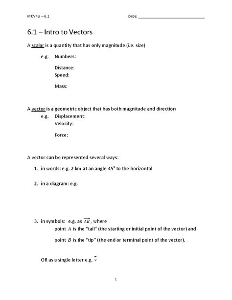 61 Intro To Vectors Lijlkl Mcv4u 6 Date