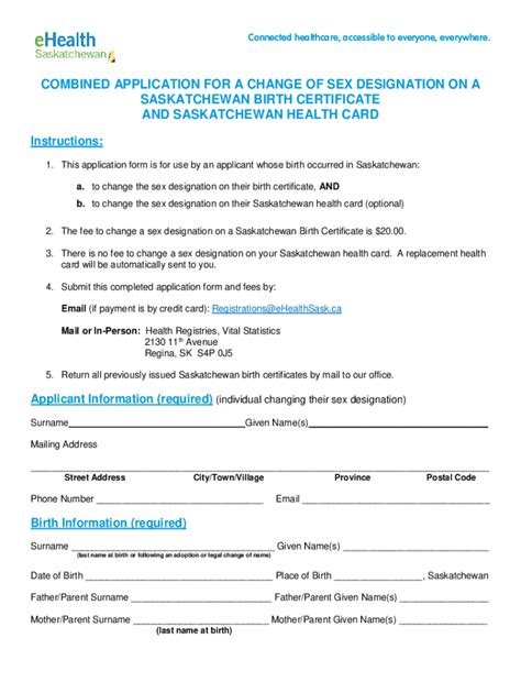 Fillable Online Combined Application For A Change Of Sex Designation On A Fax Email Print