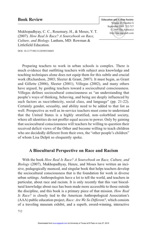 Pdf Book Review Mukhopadhyay C C Rosemary H And Moses Y T 2007 How Real Is Race A