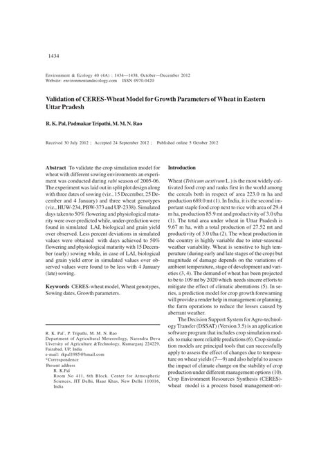 Pdf Validation Of Ceres Wheat Model For Growth Parameters Of Wheat In