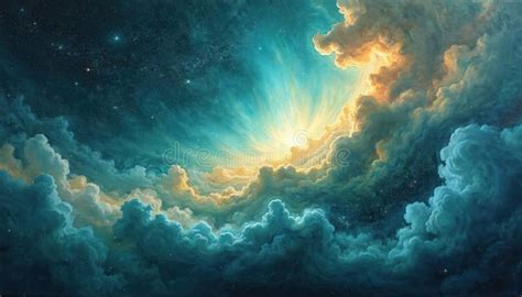 Teal Nebula Galaxy Background Space Universe Starfield Design Stock