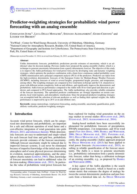 PDF Predictor Weighting Strategies For Probabilistic Wind Power Forecasting With An Analog