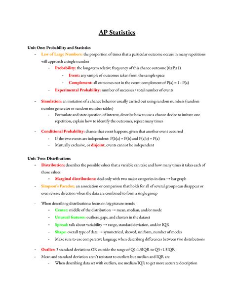 AP Statistics All Units AP Statistics Unit One Probability And Statistics Law Of Large