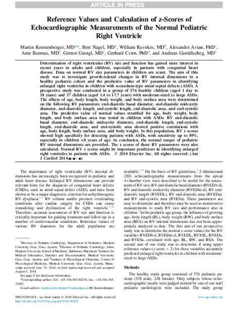 Pdf Reference Values And Calculation Of Z Scores Of Echocardiographic Measurements Of The