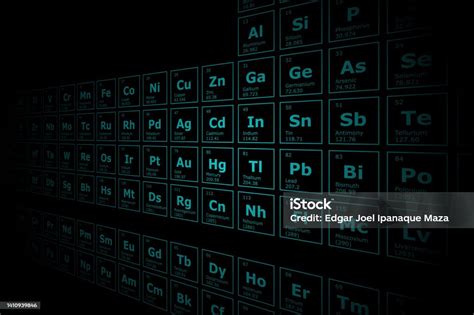 화학 원소의 주기율표의 미래 배경은 검은 배경에 원자 번호 원자 중량 원소 이름 및 기호가있는 관점에서 볼 수 있습니다 개체 그룹에 대한 스톡 벡터 아트 및 기타 이미지