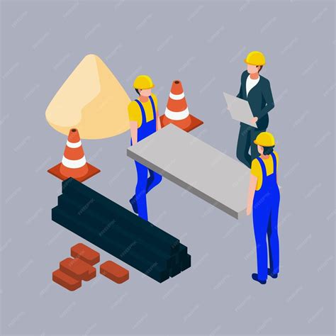 건설 작업 아이소 메트릭 엔지니어 무료 벡터