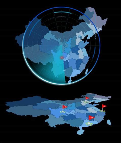 html5 canvas中国地图雷达扫描动画特效 html5实例 html5模板网