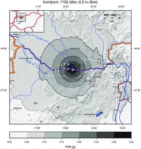 shakemap simulation of horizontal peak ground acceleration pga