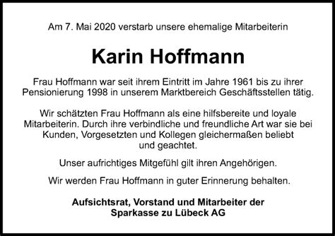 Traueranzeigen Von Karin Hoffmann Trauer Anzeigende