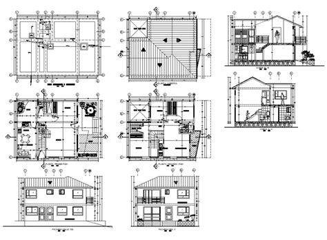 Section Elevation And Plan Of Housing Structure In Autocad File