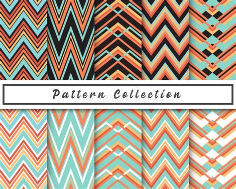 Vector Set Of 10 Geometric Chevron Zigzag Seamless Pattern Repeated Background Backdrop Or