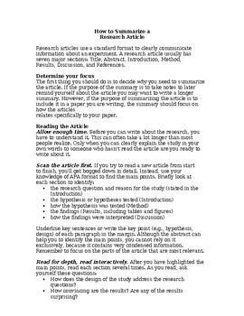 How To Summarize A Research Article Editable Resource By Educators Materials