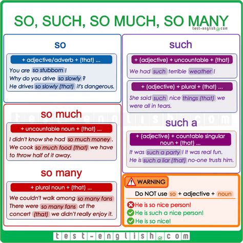 So Such Such A So Much So Many Test English