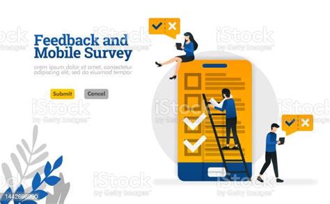 피드백 및 모바일 설문 조사 설문 조사 요구 벡터 일러스트레이션 개념 방문 페이지 템플릿 Ui Ux 웹 모바일 앱 포스터 배너 웹 사이트에 사용할 수 있습니다 개념에 대한