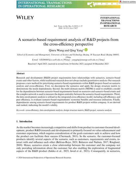 Pdf A Scenario Based Requirement Analysis Of Randd Projects From The Cross Efficiency Perspective