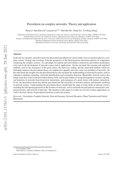 Pdf Percolation On Complex Networks Theory And Application
