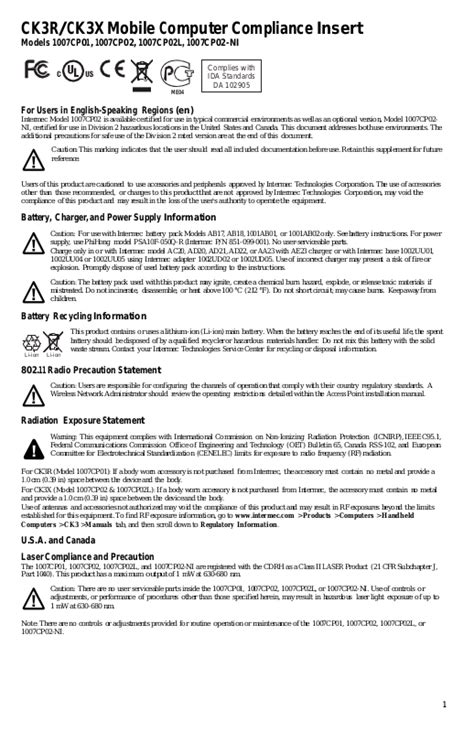 Intermec Technologies 1007CP01 1007CP02 User Manual