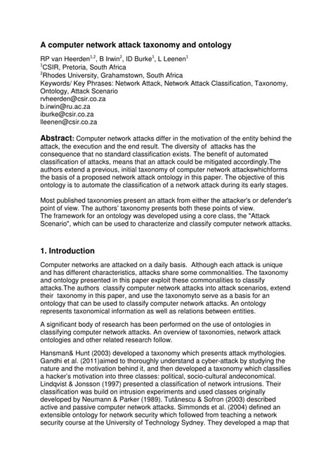 Pdf A Computer Network Attack Taxonomy And Ontology
