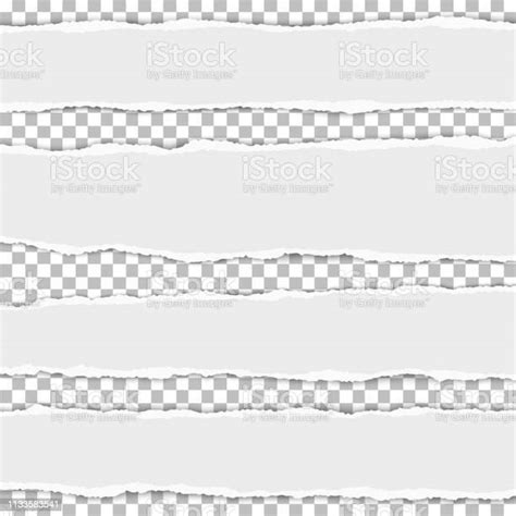 그림자가 있는 찢어진 종이 줄무늬가 투명 한 배경에 놓입니다 벡터 현실적인 찢어진 종이 노트 0명에 대한 스톡 벡터 아트 및