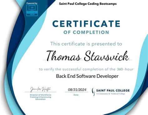 Completed My Back End Software Developer Bootcamp At Promineo Tech And Received My Certificate