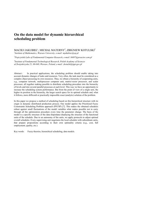 Pdf On The Data Model For Dynamic Hierarchical Scheduling Problem