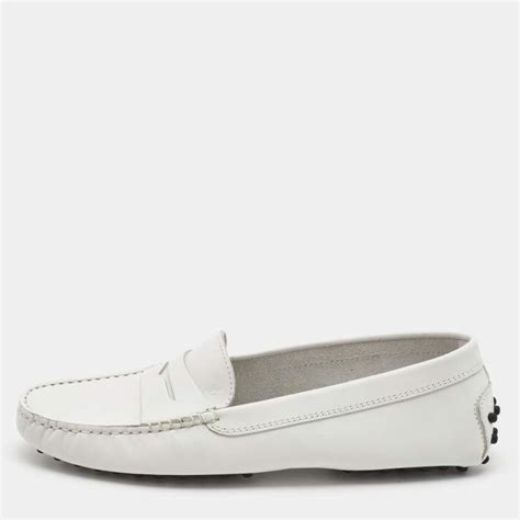 Tods White Leather Penny Driving Loafers Size 39 Tods The Luxury Closet