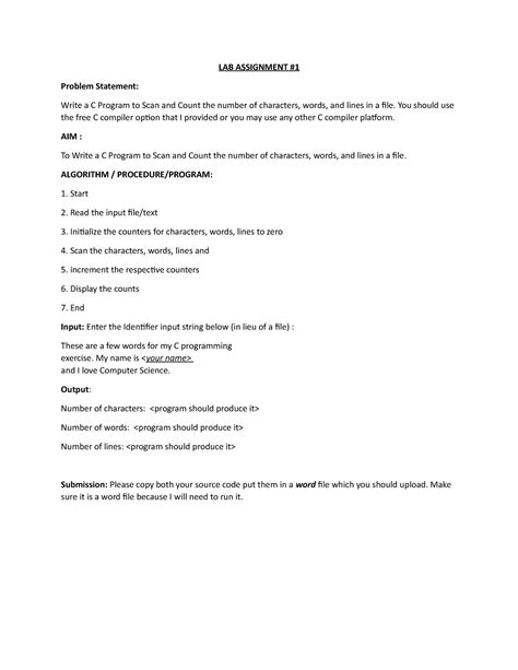 Lab 1 1 Labpractice Lab Assignment Problem Statement Write A C Program To Scan And Count