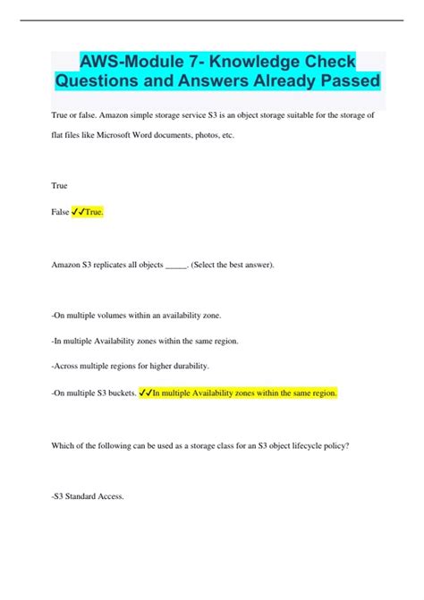 AWS Module 7 Knowledge Check Questions And Answers Already Passed AWS Module 7 Knowledge