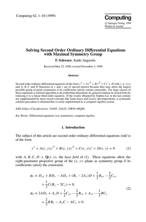 Pdf Solving Second Order Ordinary Differential Equations With Maximal