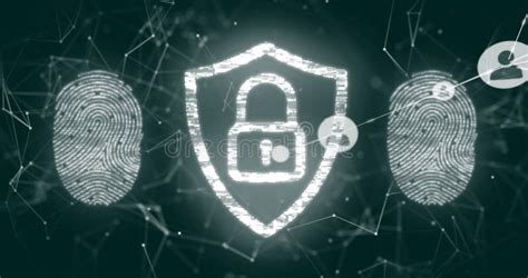 Digital Security Lock And Fingerprint Image Over Network Connections And User Icons Stock