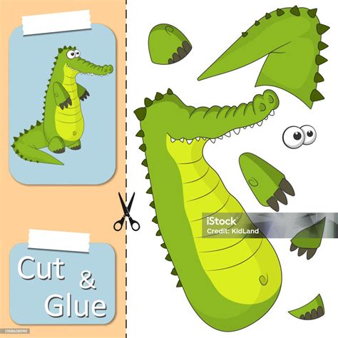 종이 악어를 자르고 붙입니다 응용 프로그램을 만화 재미 파충류를 만듭니다 어린이를위한 교육 수수께끼 엔터테인먼트와 오락 아이 로직 게임 활동 퍼즐 유치원 워크시트 활동