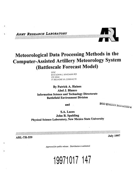 Pdf Meteorological Data Processing Methods In The Computer Assisted Artillery Meteorology