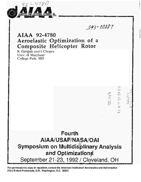 Pdf Aeroelastic Optimization Of A Composite Helicopter Rotor