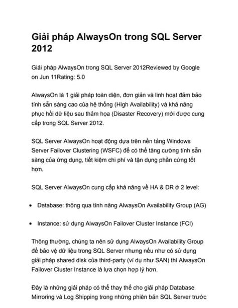 Giải Pháp Always On Trong Sql Server 2012 Pdf