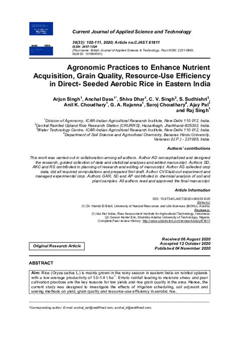 Pdf Agronomic Practices To Enhance Nutrient Acquisition Grain Quality Resource Use