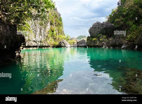 Beautiful Lagoon With Crystal Clear Turquoise Water Surrounded By High