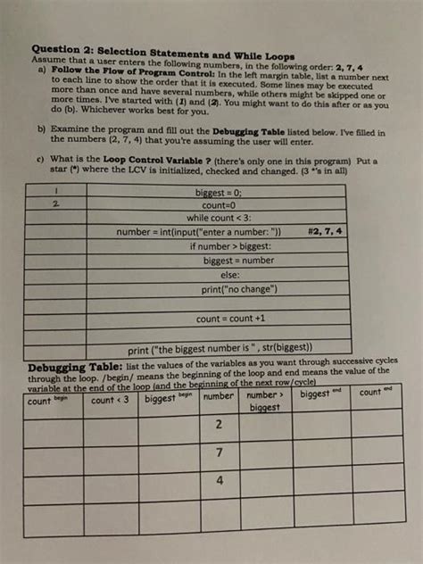 Solved Question 2 Selection Statements And While Loops