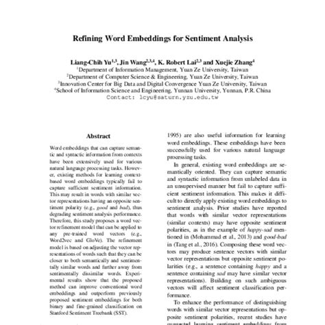 Refining Word Embeddings For Sentiment Analysis Acl Anthology