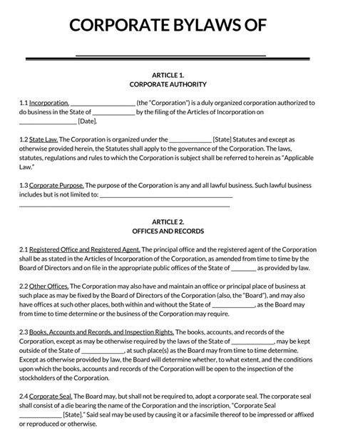 Free Corporate Bylaws Templates And Examples