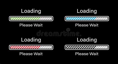 Rectangular Bar Loading With Tilted Lines Please Wait Symbol Icon Set In Four Different Colors