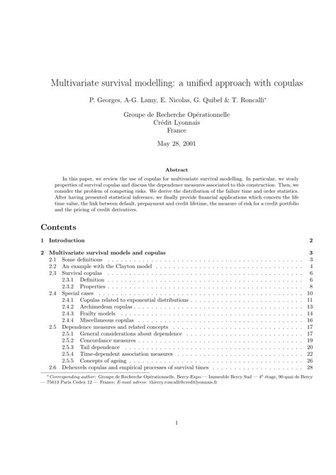Pdf Multivariate Survival Modelling A Unified Approach With Copulas