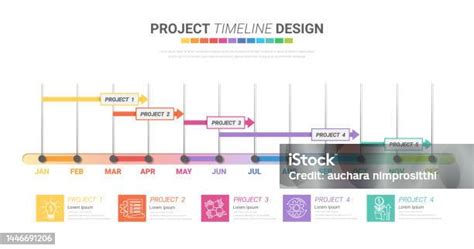 프로젝트 일정 연도 차트 12개월 동안의 개요 계획 타임라인 벡터 다이어그램 최소 인포그래픽 디자인 템플릿 개념에 대한 스톡