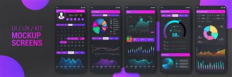 Dark Dashboard Ui Ux Kit Graphic Mockup Royalty Free Vector