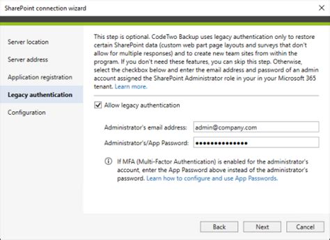 Creating Data Backup Server Connections Connecting To Sharepoint