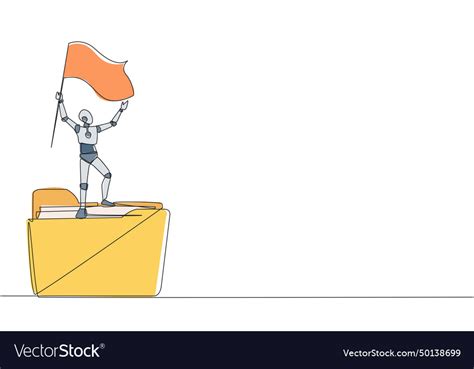 Single Continuous Line Drawing Of Robots Standing Vector Image