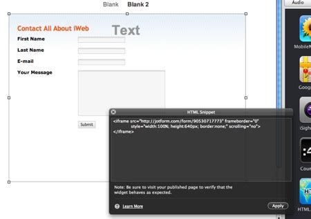Adding A Form To Your IWeb Site All About IWeb