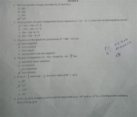 Section A 1 The Least Positive Integer Divisible By 20 Math