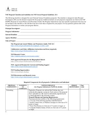Fillable Online NSF Proposal Checklist And Guidelines For NSF Grant Proposal Fax Email Print
