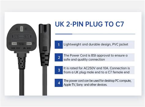 Iec 2pin C7 Fused Plug Britain Standard Power Cord