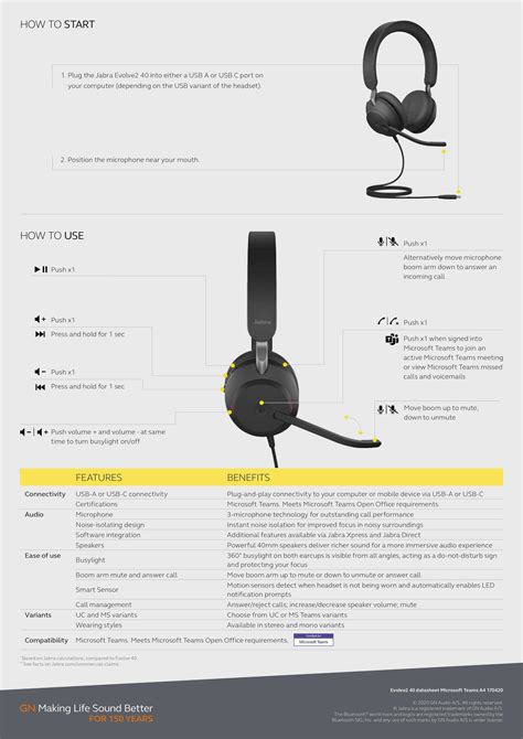 Jabra Evolve2 40 SE USB C MS Stereo หฟงพรอมไมโครโฟน สาย USB C ของแท ประกนศนย 2ป